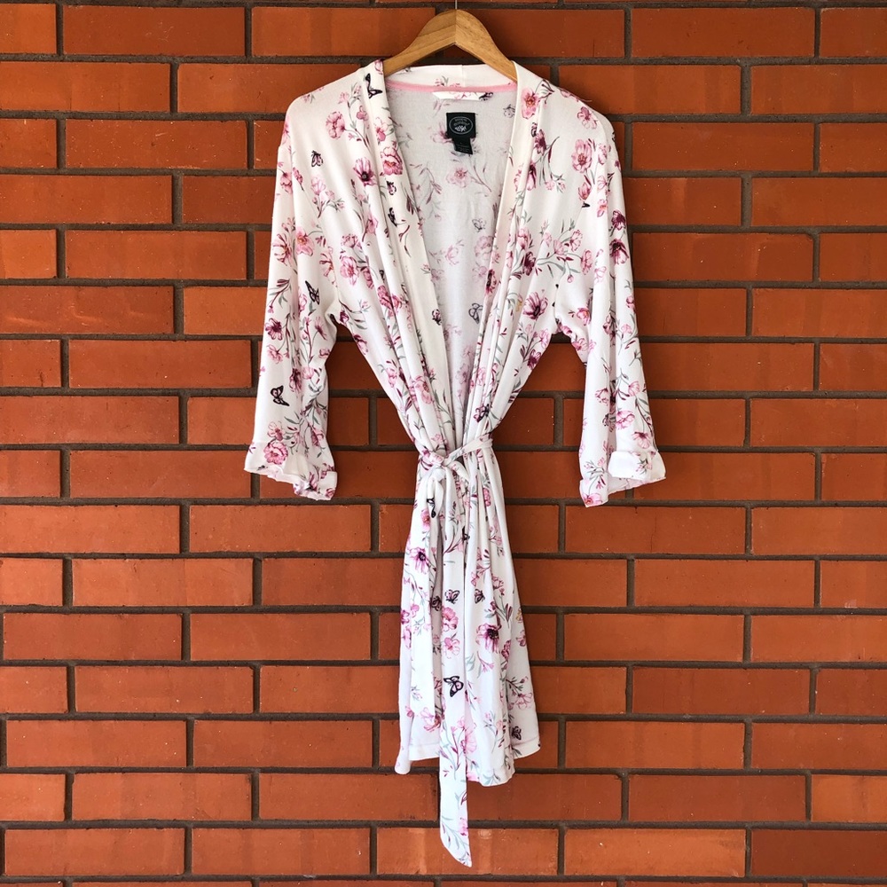 Laura Ashley Women's White Floral Robe Belted Size La… - Gem